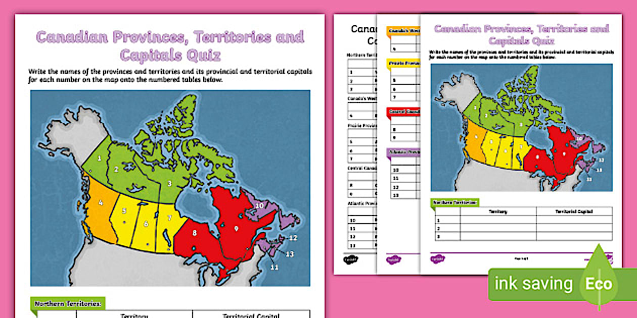 Canadian Provinces, Territories and Capitals Quiz - Twinkl