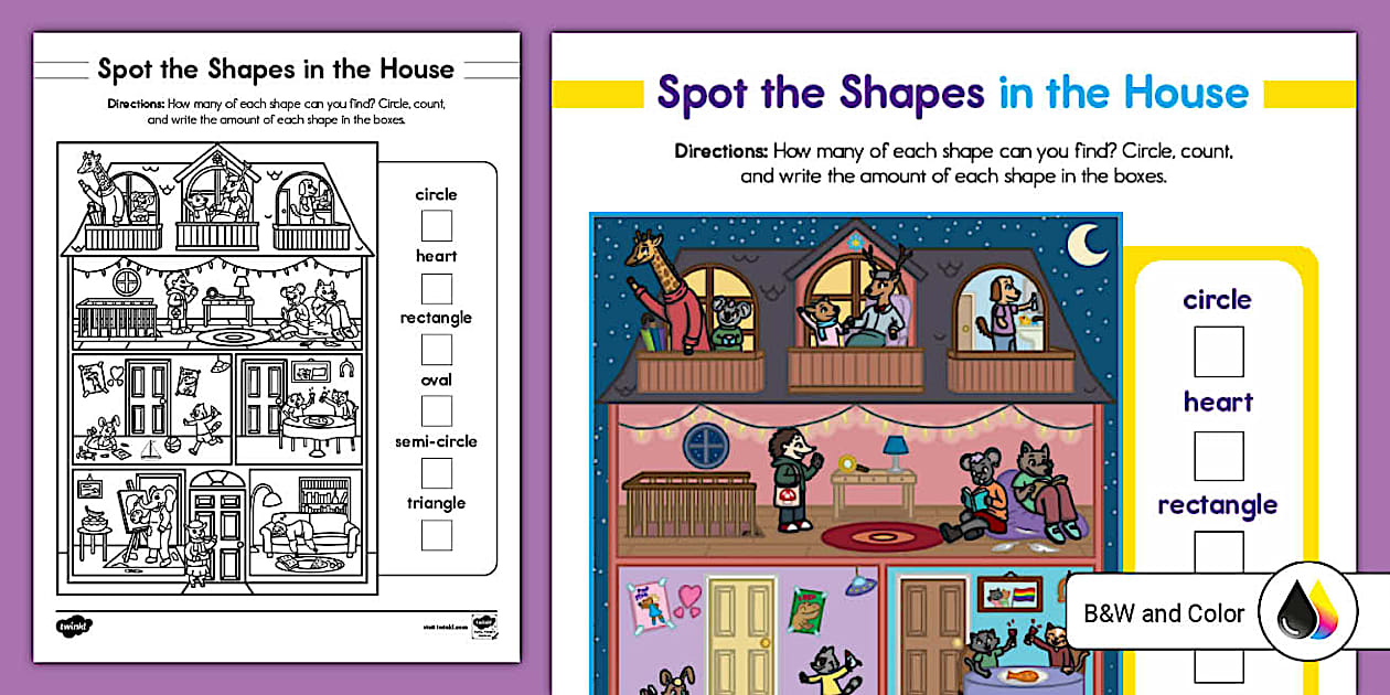 Spot the Shapes in the House Picture Worksheet | Twinkl USA