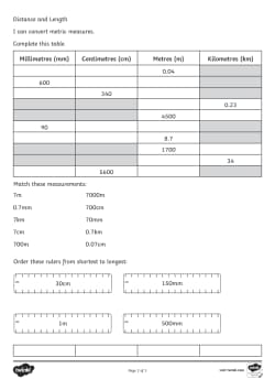 Year 5 Convert Metric Measures Worksheets — Unit Conversion