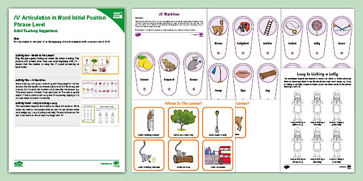 /l/ Articulation in Word Initial Position Phrase Level Activity Pack