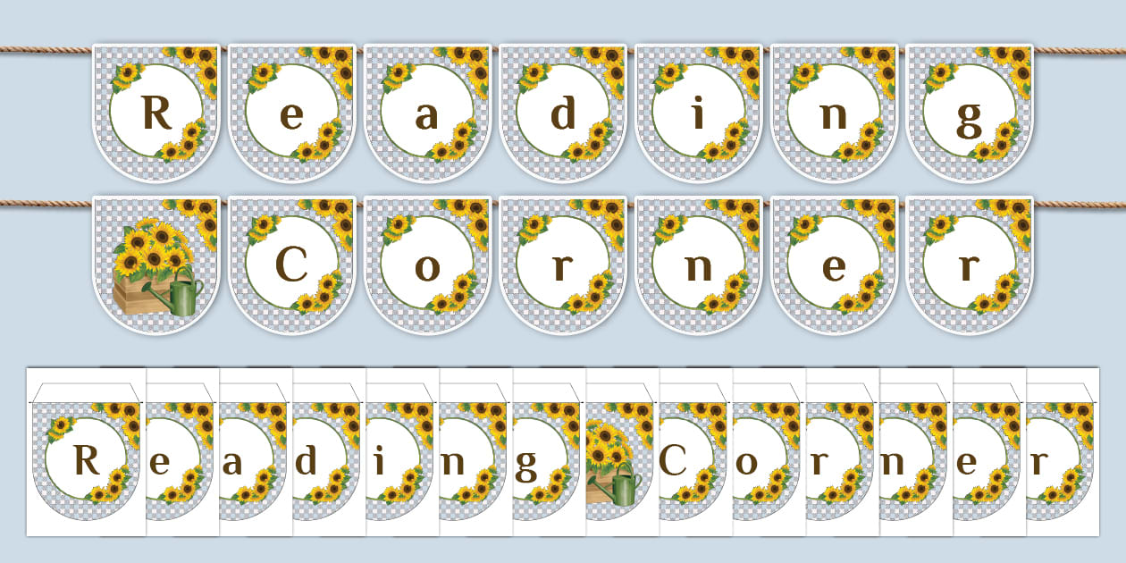 Sunflower Themed Reading Corner Display Bunting - Twinkl