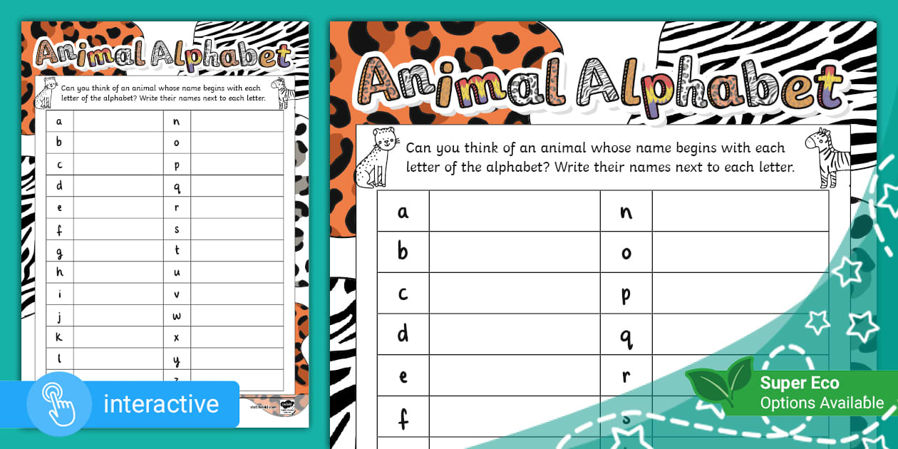 Animal Alphabet Activity Sheet (teacher made) - Twinkl