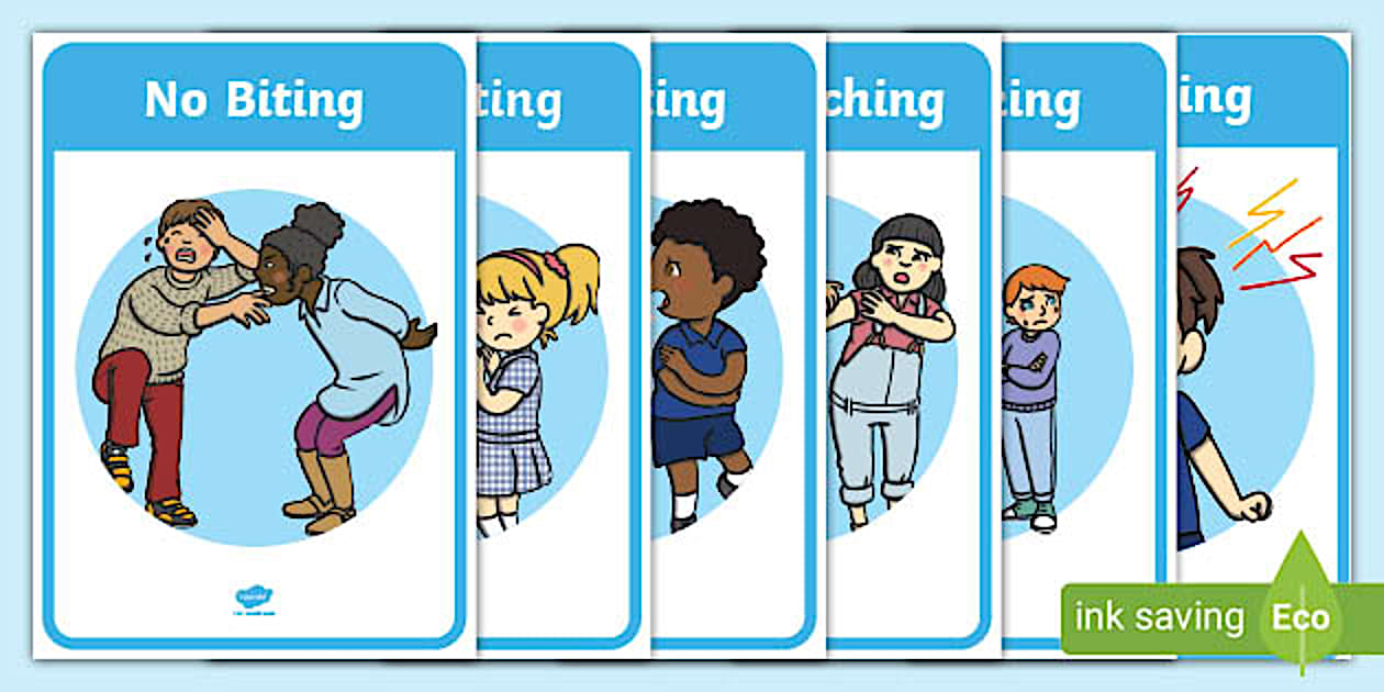 👉 No Hitting Visual and No Biting Sign | Resource | Twinkl USA