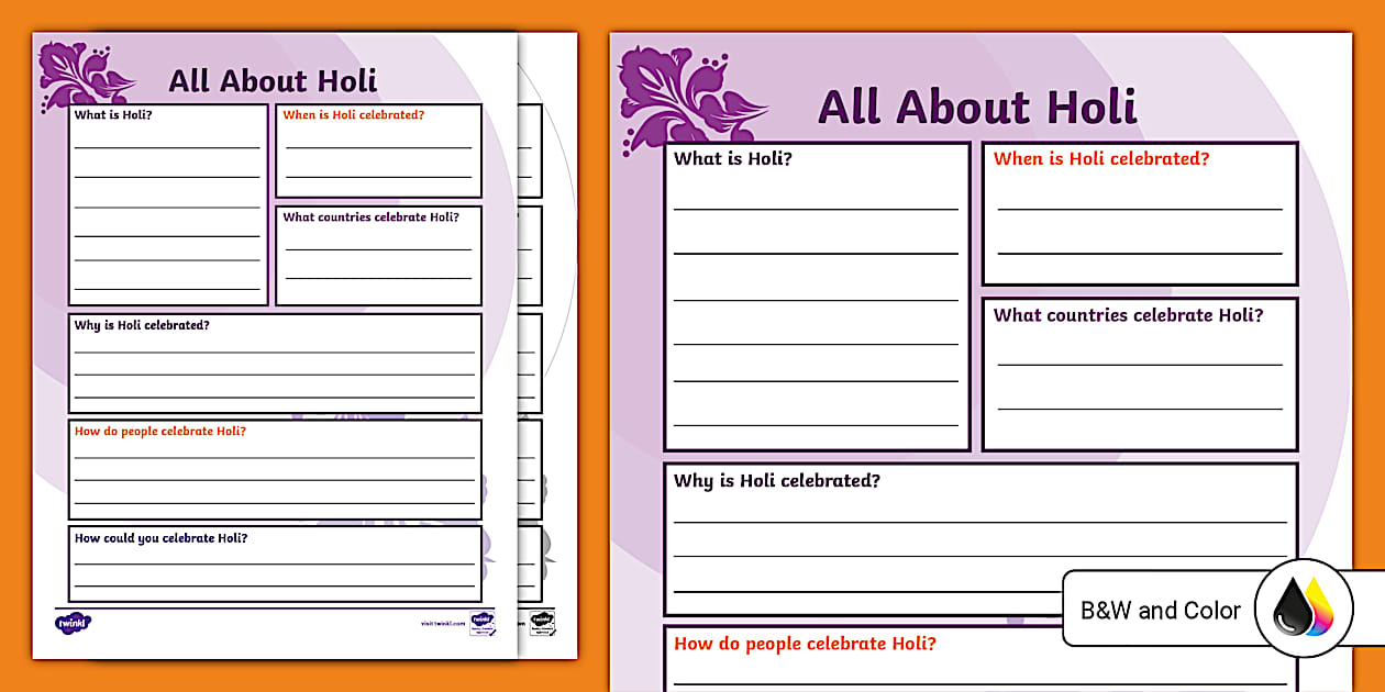 All About Holi Research Worksheet for 6th-8th Grade - Twinkl