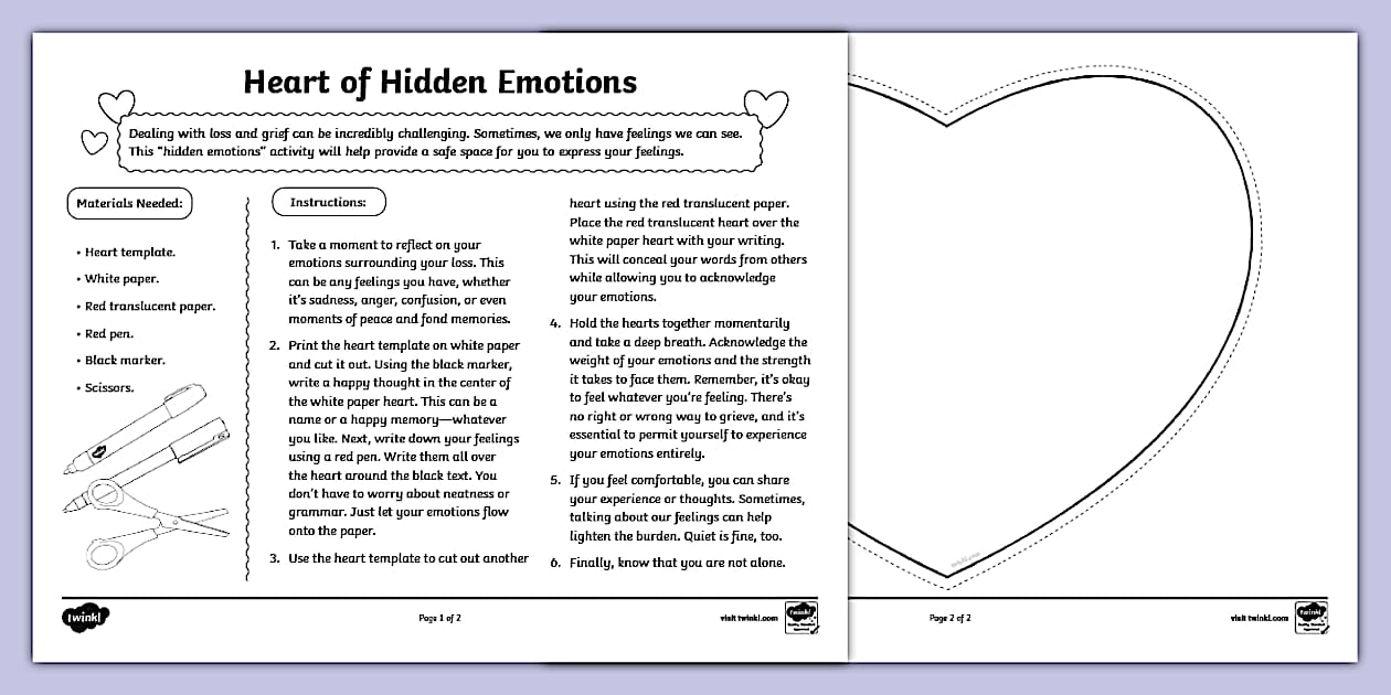 Grief: Heart of Hidden Emotions for 3rd-5th Grade - Twinkl
