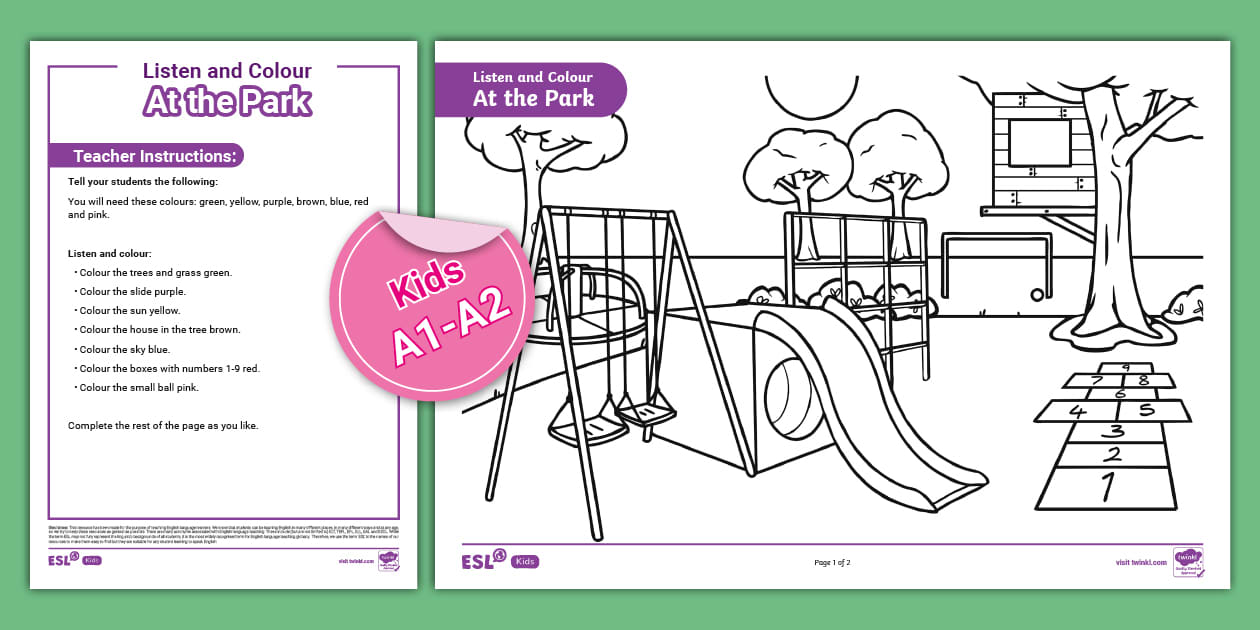 ESL Listen & Colour: At the Park {Kids} (teacher made)