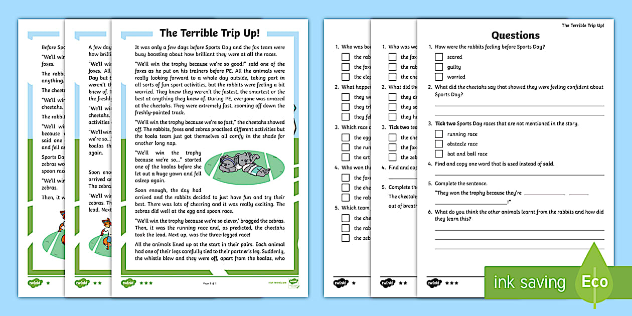 Editable The Terrible Trip Up Differentiated Reading Comprehension Activity
