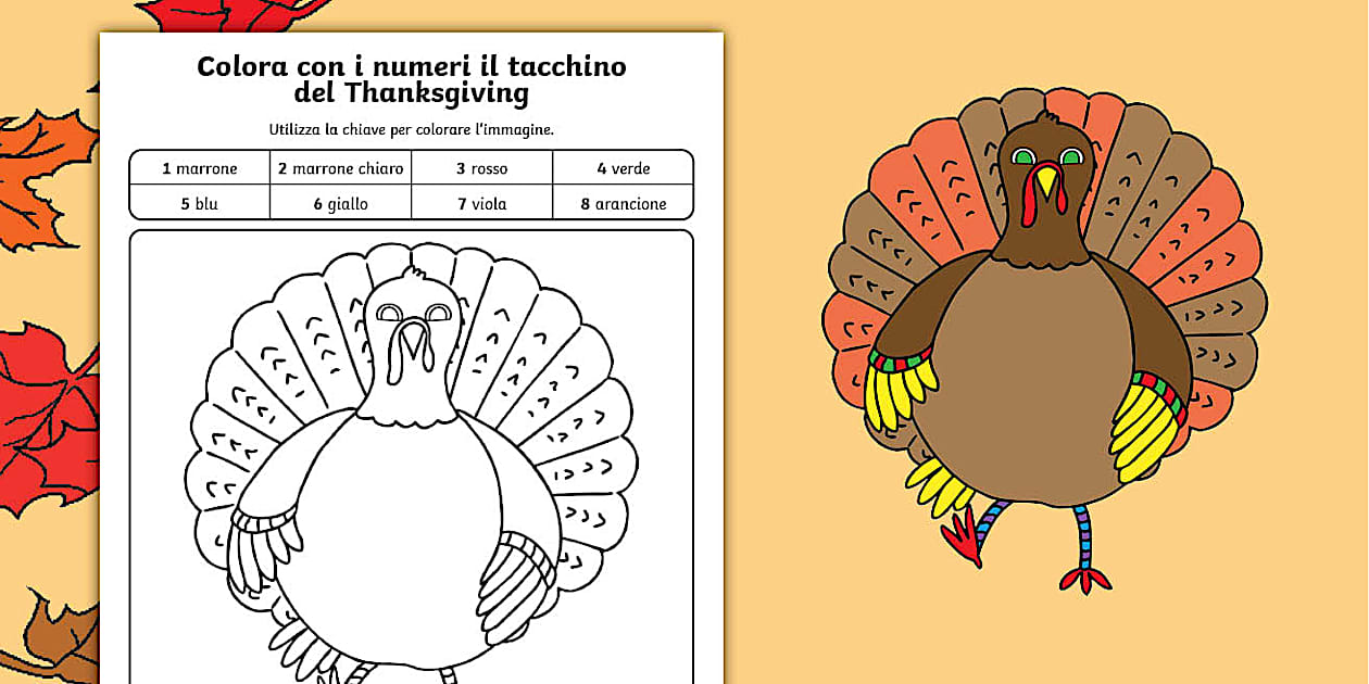 Tacchino colora con i numeri Thanksgiving (teacher made)
