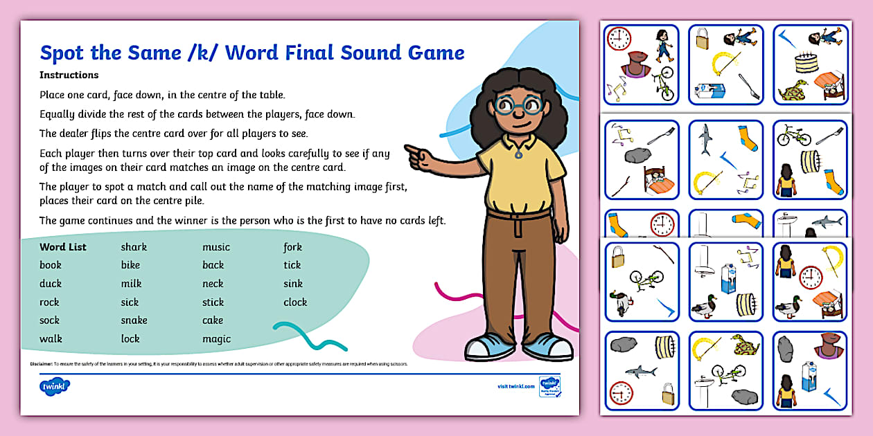Spot the Same /k/ Word Final Sound Game - Twinkl