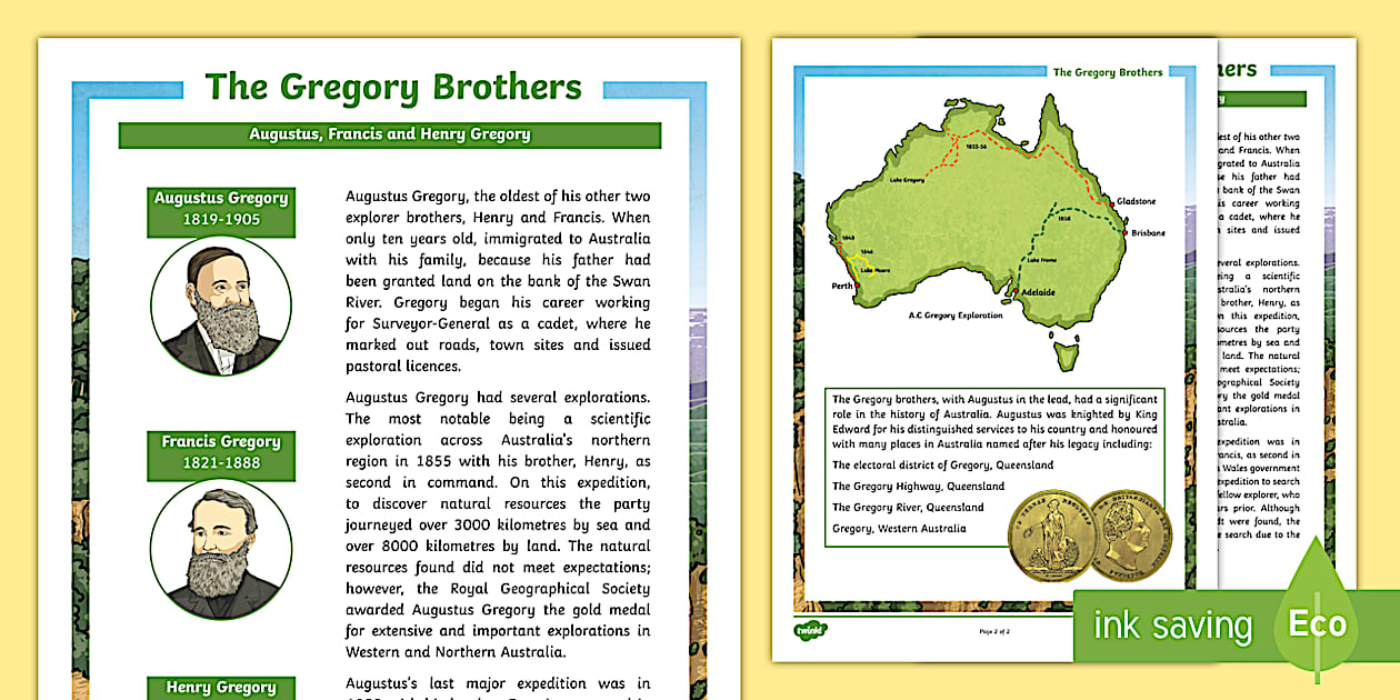 Cursive Australian Early Inland Explorers – Gregory Brothers Fact File
