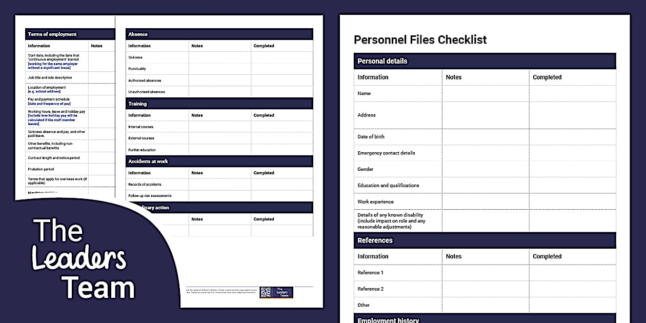 Personnel Files Checklist - SLT (teacher made) - Twinkl