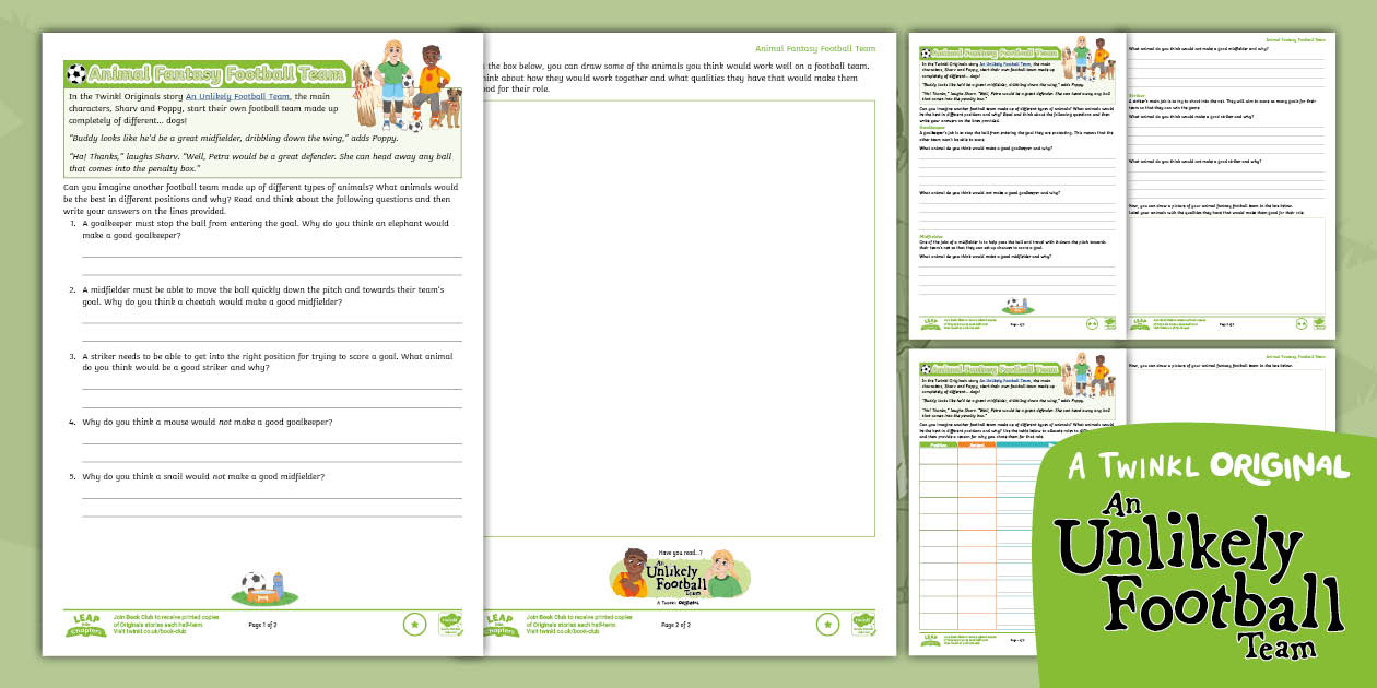 Design Your Own Animal Fantasy Football Team Activity