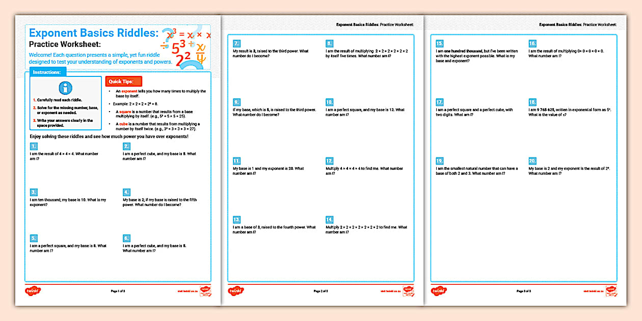 Exponent Basics Riddles: Practice Worksheet - Twinkl