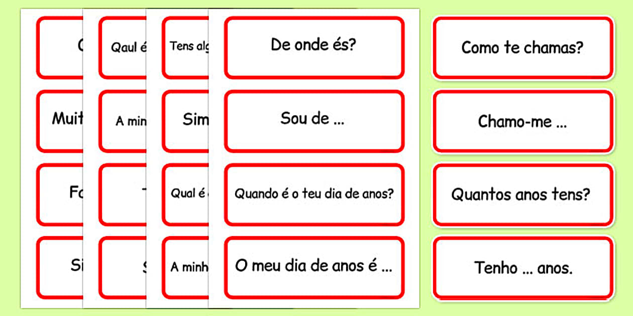 Basic Phrases Word Cards Portuguese