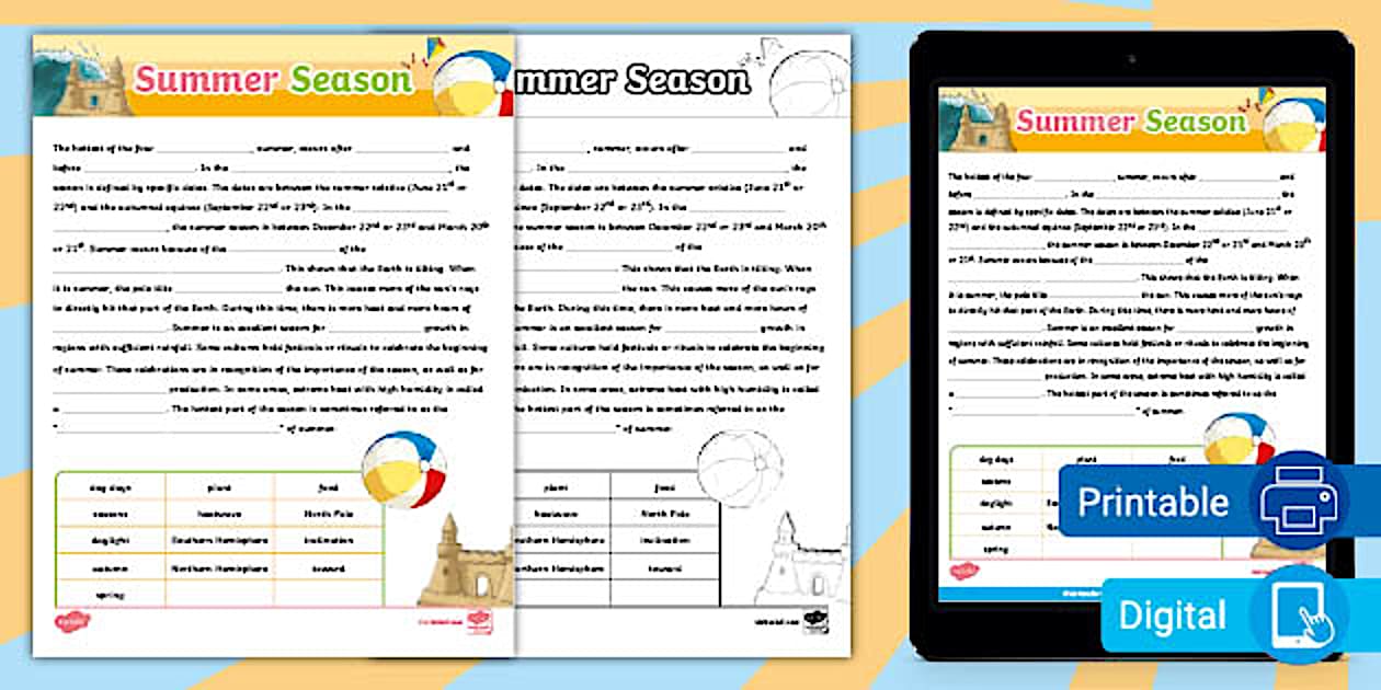 Summer Cloze Passage 5th Grade Activity | Twinkl USA