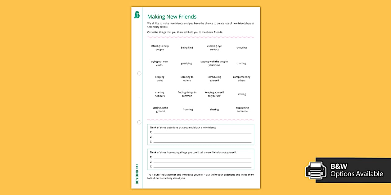 Making New Friends at Secondary School Worksheet / Worksheet