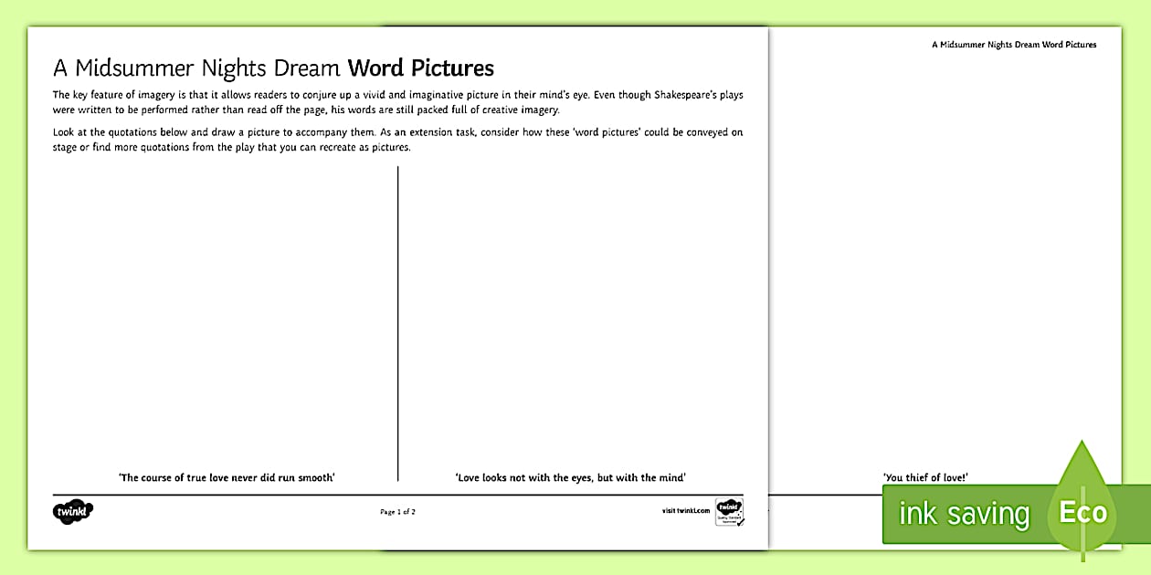 A Midsummer Night's Dream Visualisation Worksheets - Twinkl