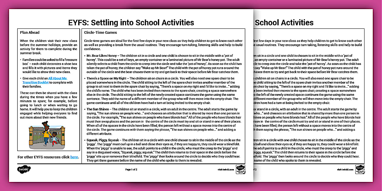 EYFS Settling into School Activities | Teaching Resources