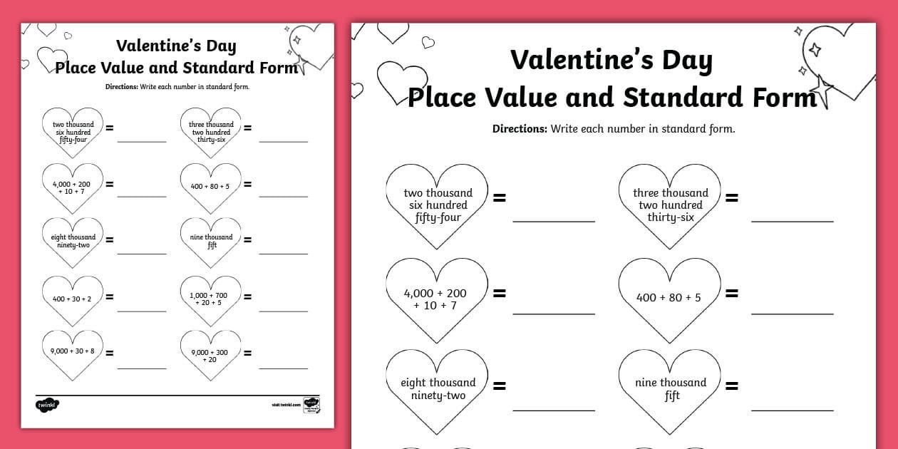 Valentine's Day Place Value and Standard Form Activity