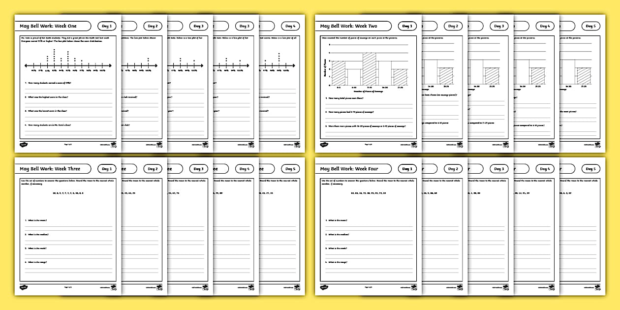 Sixth Grade Math May Bell Work Bundle - Twinkl