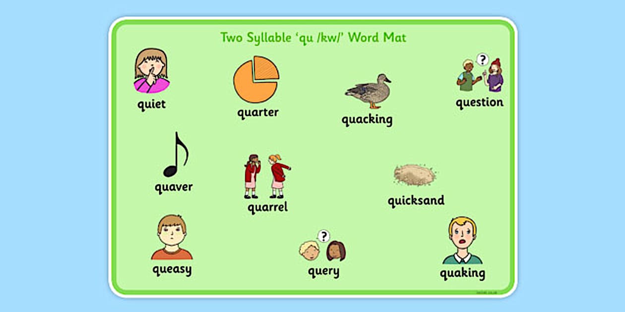 Dyslexic Two Syllable QU Word Mat (teacher made) - Twinkl