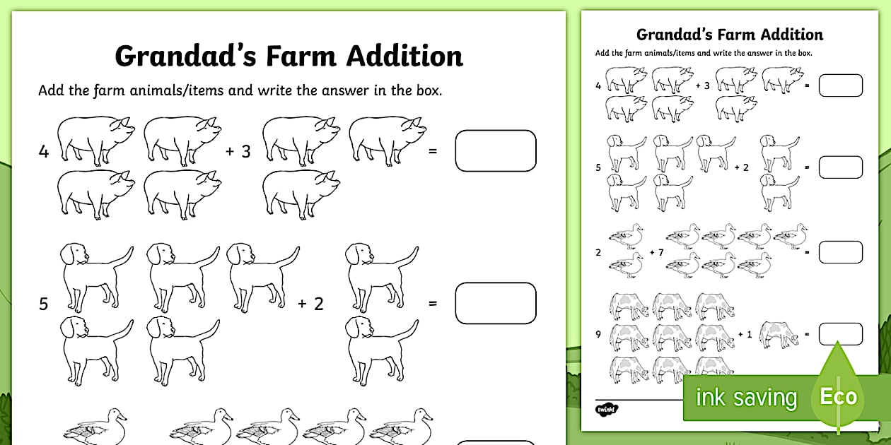 Grandad's Farm Addition Worksheet / Worksheet - Twinkl