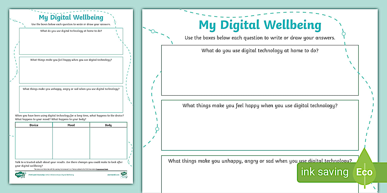 My Digital Wellbeing LKS2 Activity Sheet - PSHE resources