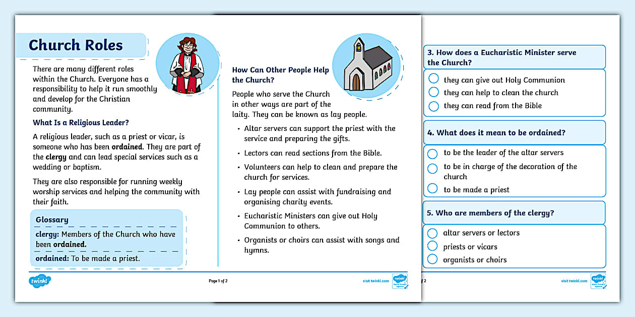 KS1 Church Roles Fact File and Quick Quiz