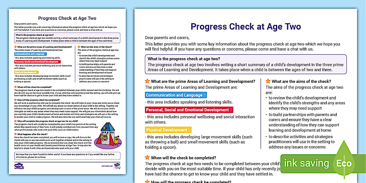 Progress Check at Age Two - A Letter for Parents/Carers