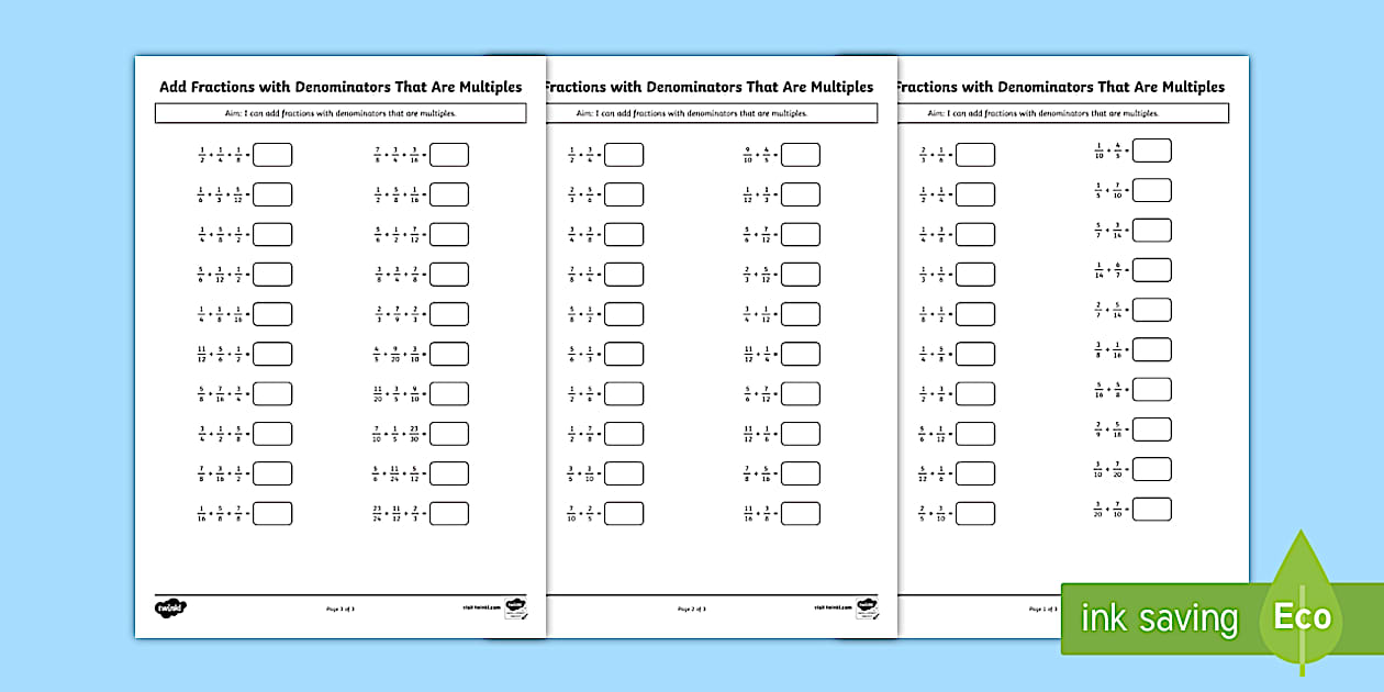 Add Fractions with Denominators that are Multiples Differentiated ...
