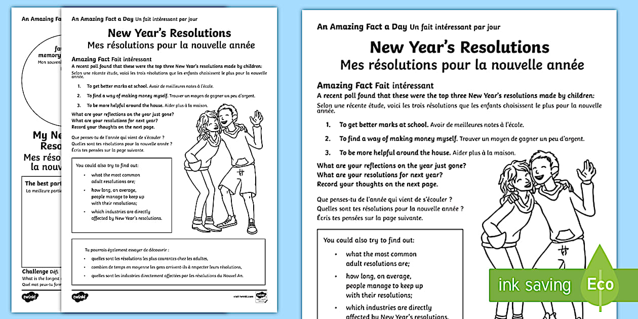New Years Resolutions Worksheet / Worksheet English/French