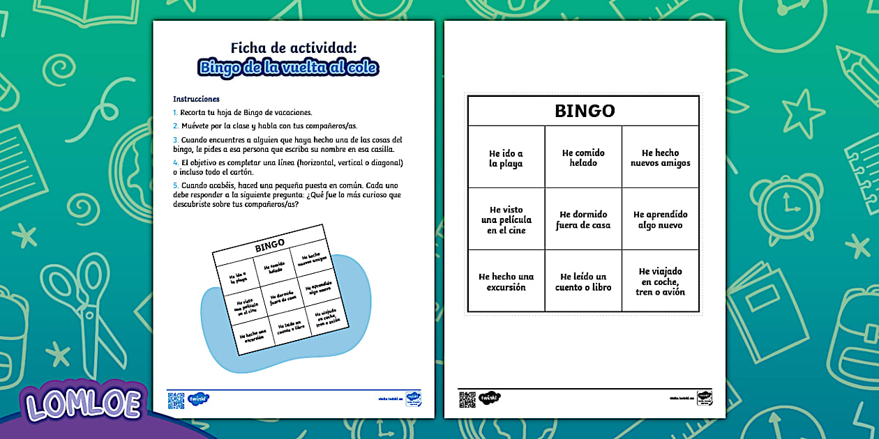 Ficha de actividad: Bingo de la vuelta al cole - Twinkl