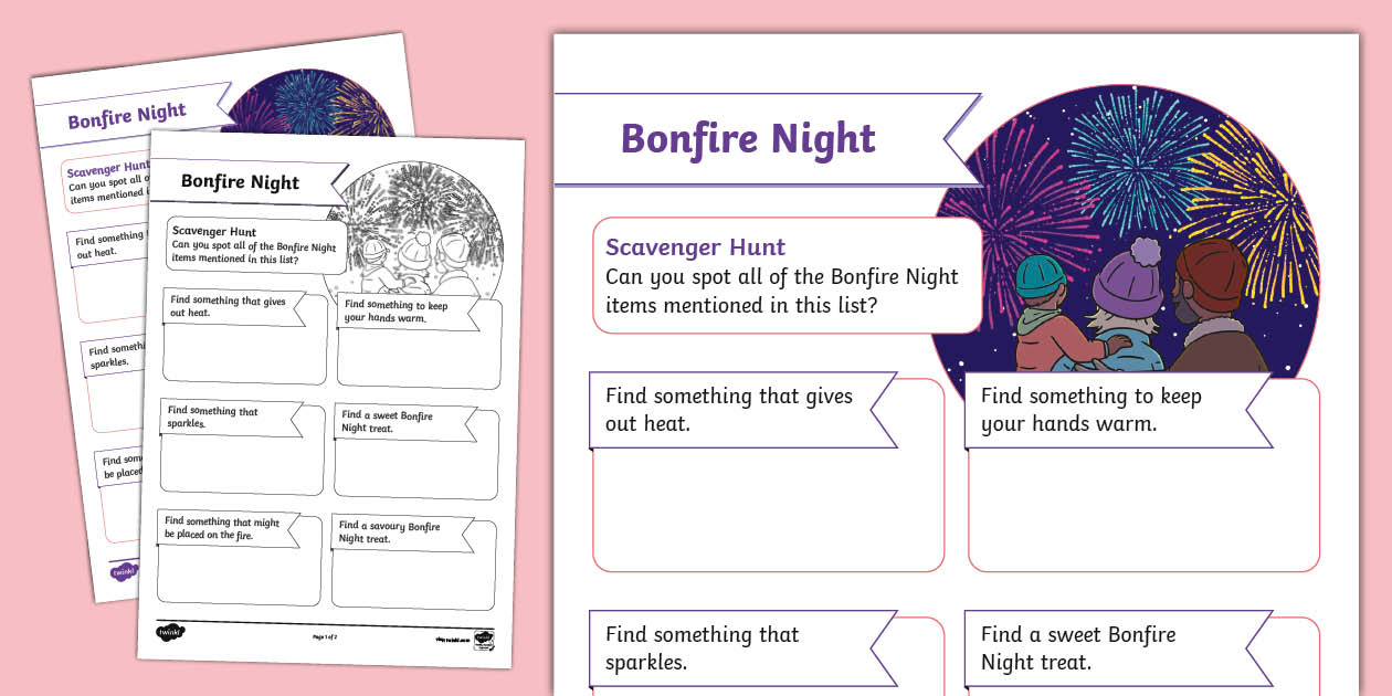 Bonfire Night Scavenger Hunt Worksheet - Twinkl