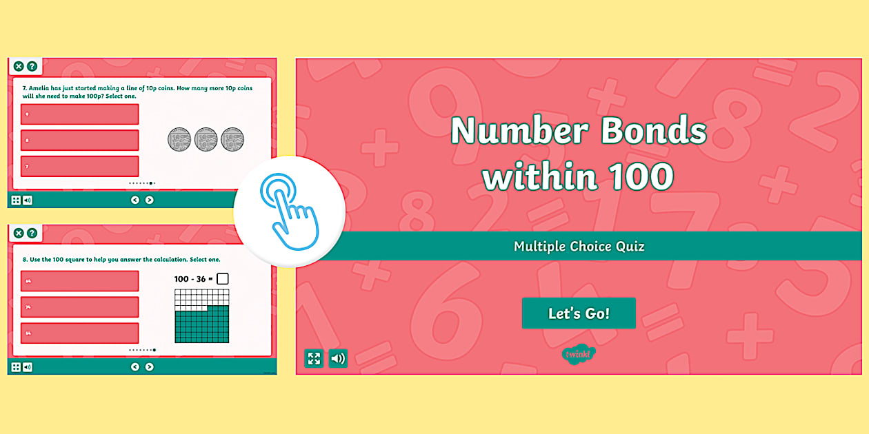 Number Bonds within 100 Multiple Choice Quiz (teacher made)