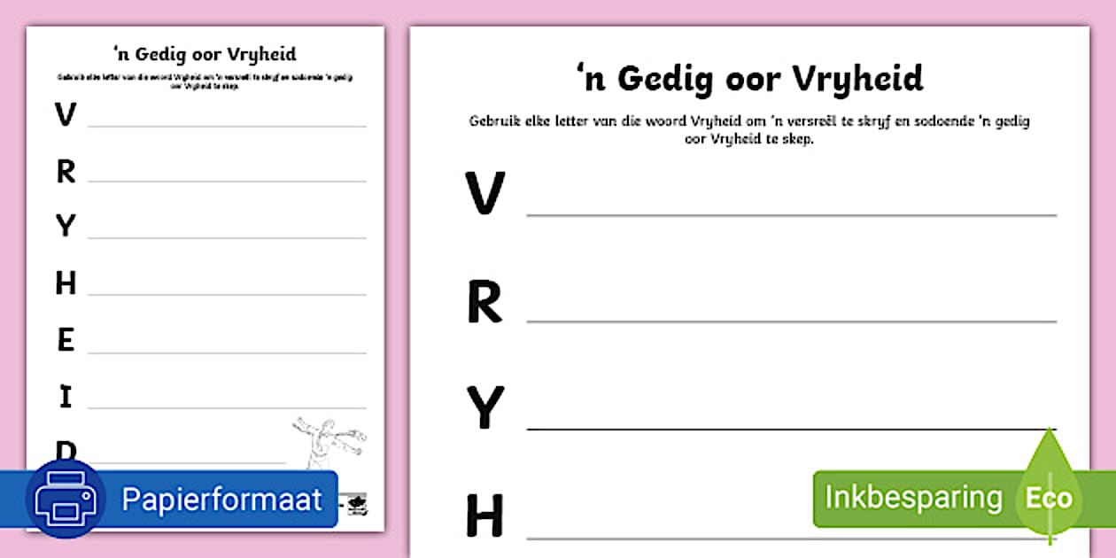 Suid-Afrika Vryheidsdag 27 April - Gedig Aktiwiteit - Twinkl