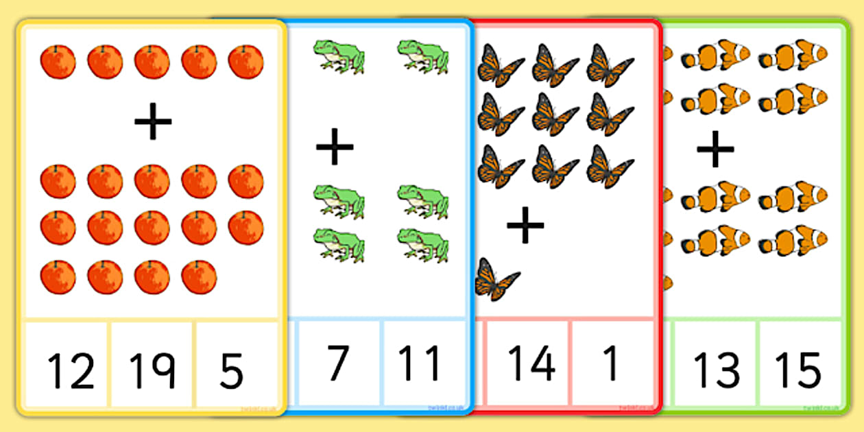 Illustrated Peg Card Sums Within 20 (teacher made) - Twinkl