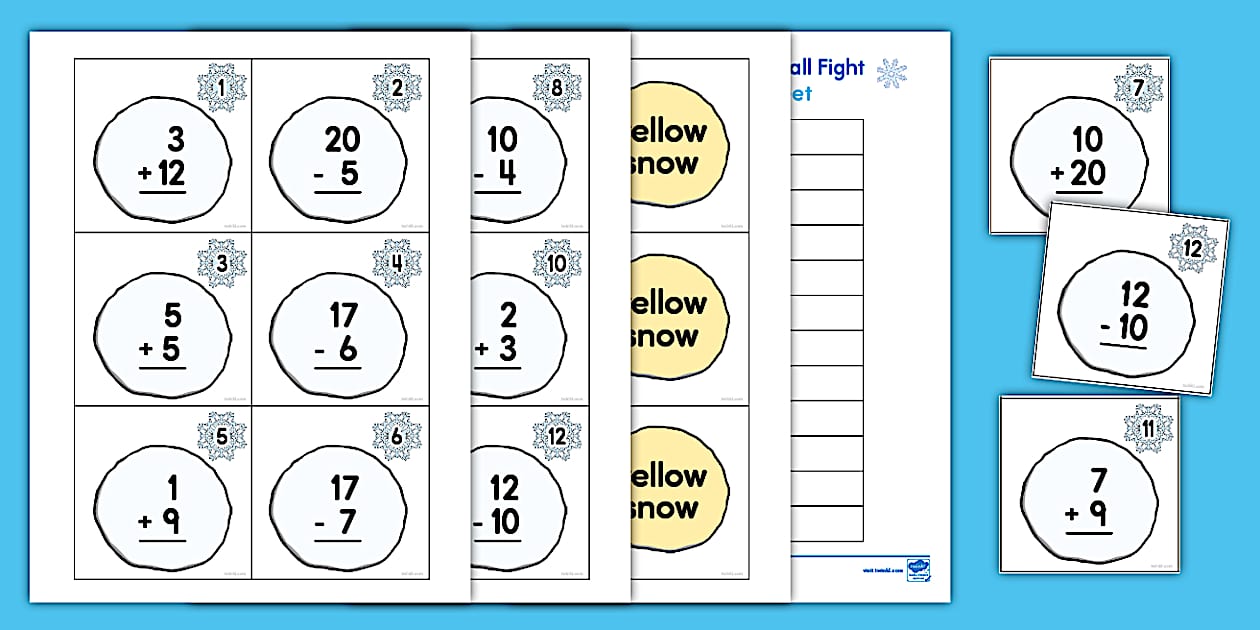 Winter Math Snowball Fight for K-2nd Grade (teacher made)