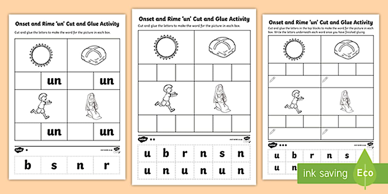 'un' Onset and Rime Differentiated Worksheet / Worksheets