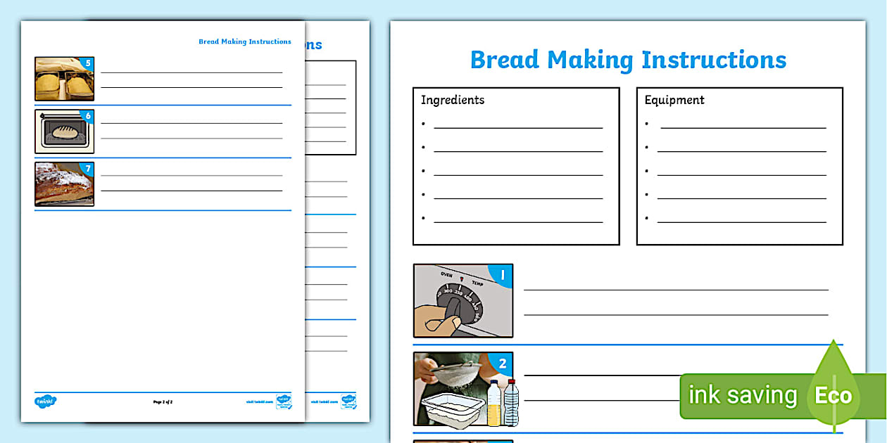 Editable Bread Making Instructions Writing Template - Twinkl