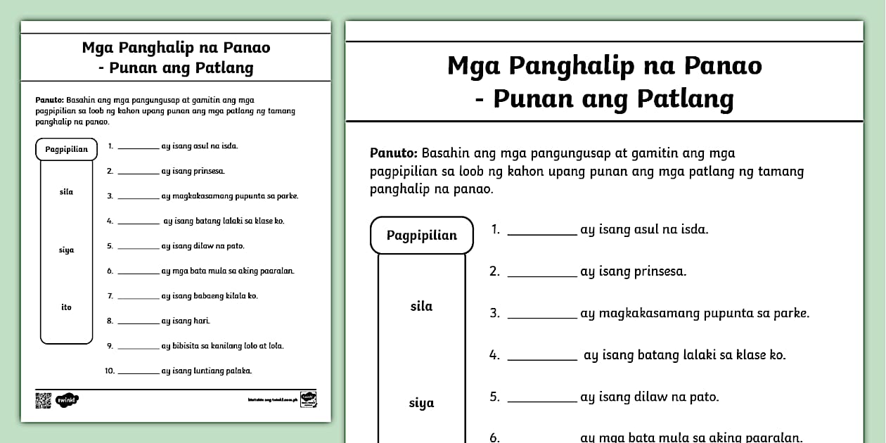 Pagsasanay Sa Panghalip Panao | Grade 1 - 2 | Twinkl PH