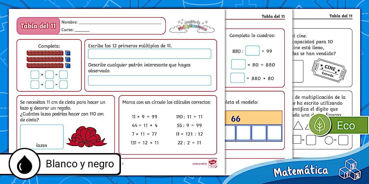 Guía de Trabajo: Tabla del 11 (teacher made) - Twinkl