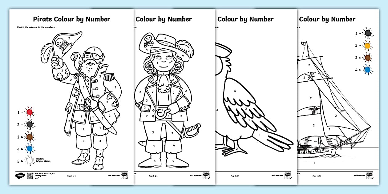 Editable EYFS Pirates Colour by Number Worksheets - Twinkl