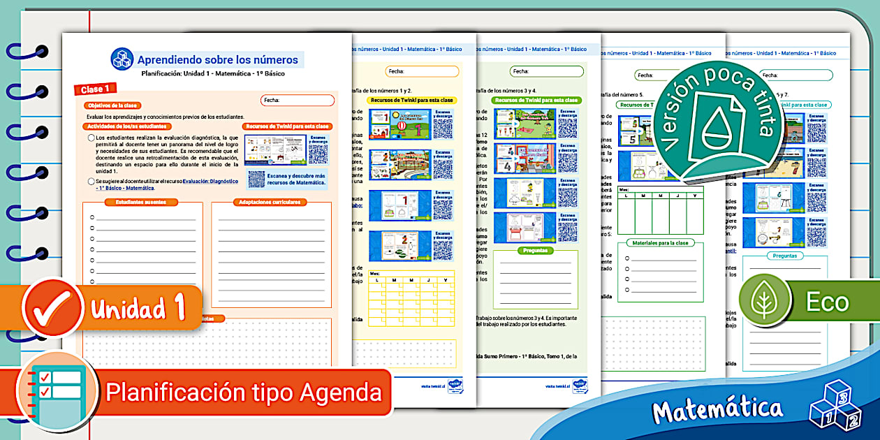 planificación | unidad 1| Matemática | 1º Básico | Agenda