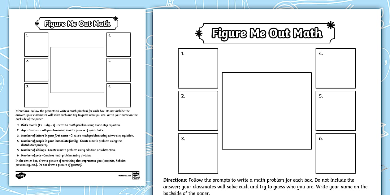 Seventh Grade Back to School Figure Me Out Math Worksheet