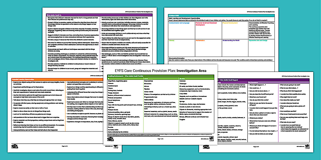 EYFS Investigation Area Core Continuous Provision Plan