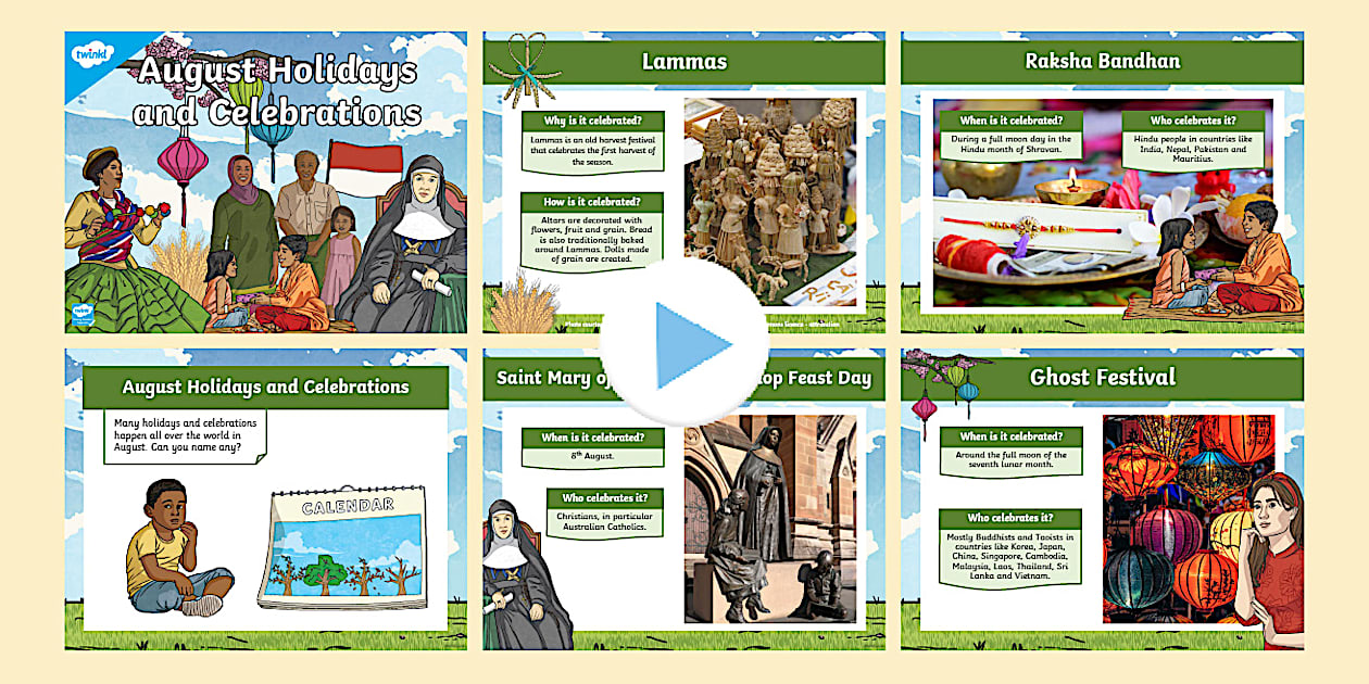 August Holidays and Celebrations PowerPoint (teacher made)