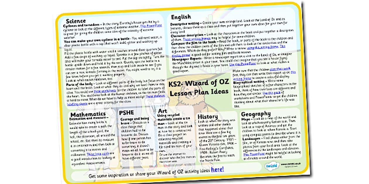 Wizard of OZ Lesson Plan Ideas KS2-wizard of oz, lesson plan, lesson ideas,