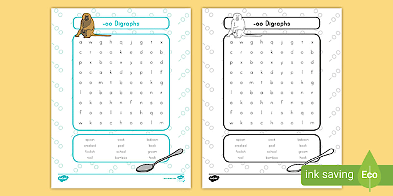 -oo Digraphs Word Search for 1st-2nd Grade (teacher made)