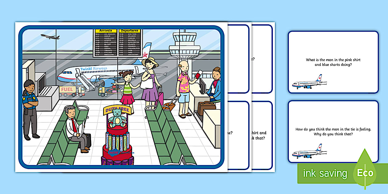 Editable Airport Scene and Question Cards (professor feito)