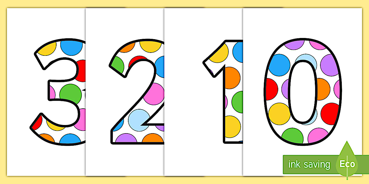 Multicolored Polka Dot Bulletin Board 0-9 Numbers - Twinkl